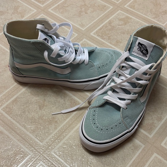 Vans | Shoes | Vans Mint Green Hightop Sneakers With White Laces | Poshmark